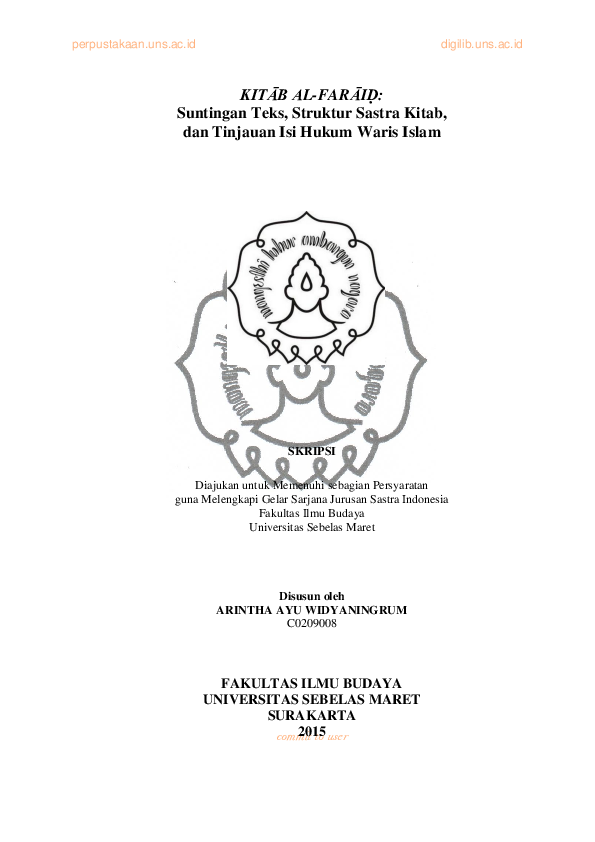 (PDF) KITĀB AL-FARĀIḌ:Suntingan Teks, Struktur Sastra Kitab,dan ...