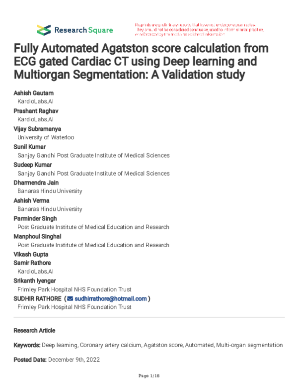 (PDF) Fully Automated Agatston score calculation from ECG gated Cardiac CT using Deep learning ...