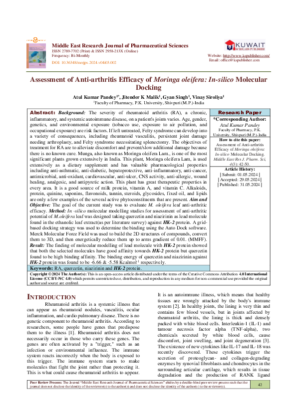 (PDF) Assessment of Anti-arthritis Efficacy of Moringa oleifera: In ...