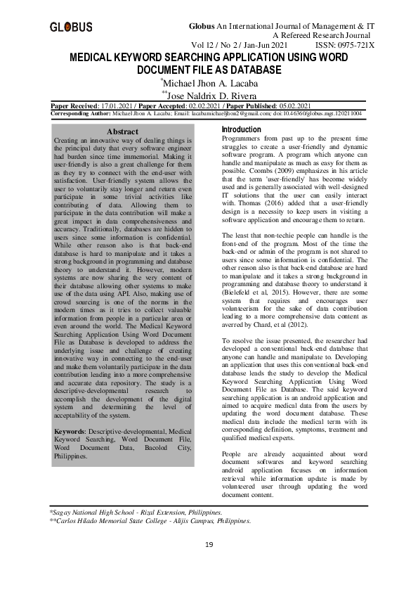 (PDF) Medical Keyword Searching Application Using Word Document File as ...