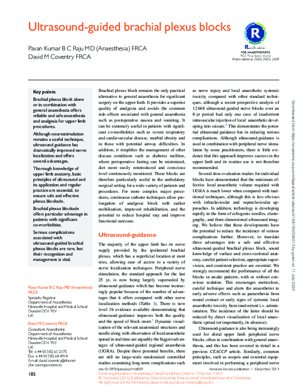 (PDF) Ultrasound-guided brachial plexus blocks