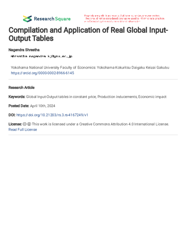 (PDF) Compilation and Application of Real Global Input-Output Tables