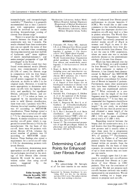(PDF) Determining Cut-off Points for Enhanced Liver Fibrosis Panel