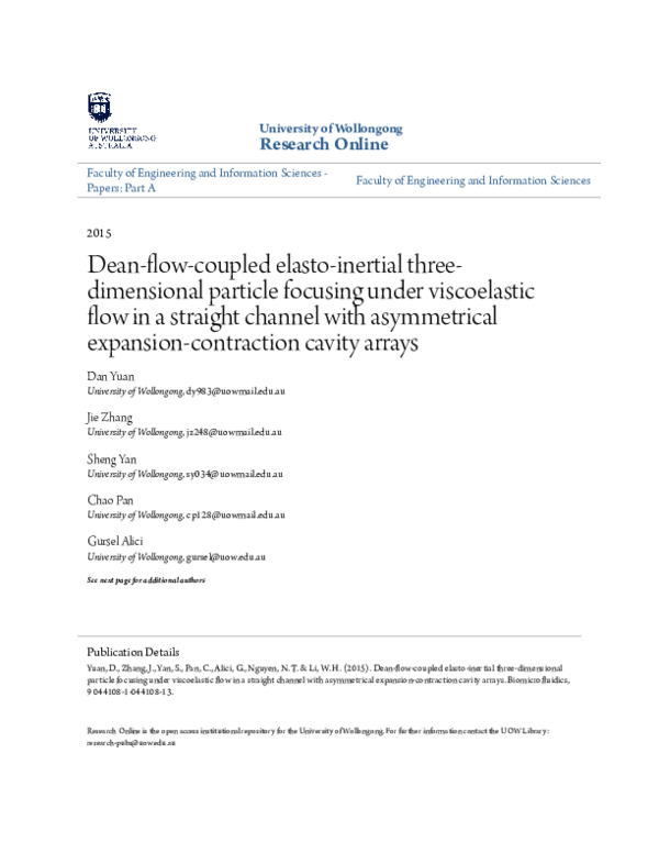 (PDF) Dean-flow-coupled elasto-inertial three-dimensional particle focusing under viscoelastic ...