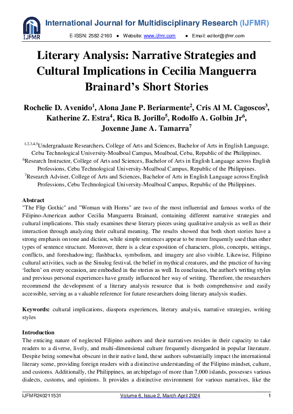 (PDF) Literary Analysis: Narrative Strategies and Cultural Implications ...