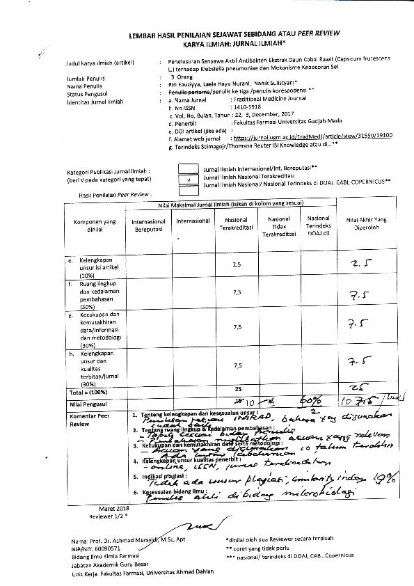 (PDF) Peer Review Penelusuran Senyawa Aktif Antibakteri Ekstrak Daun ...