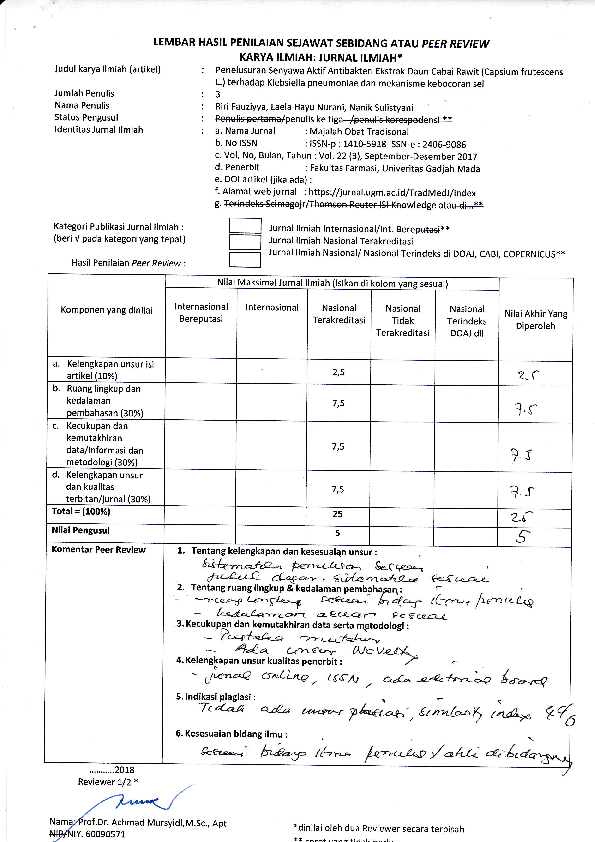(PDF) Hasil Peer Review Teman Sejawat "Penelusuran Senyawa Aktif ...