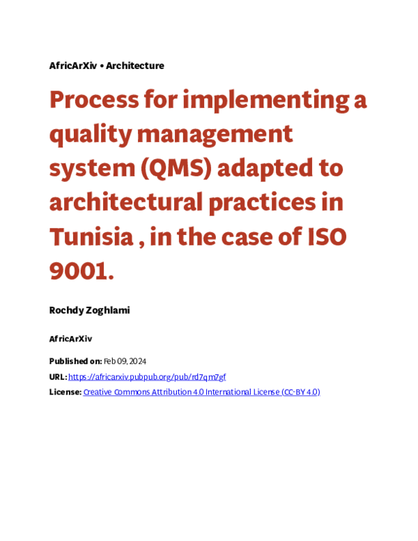 (PDF) Process for implementing a quality management system (QMS) adapted to architectural ...