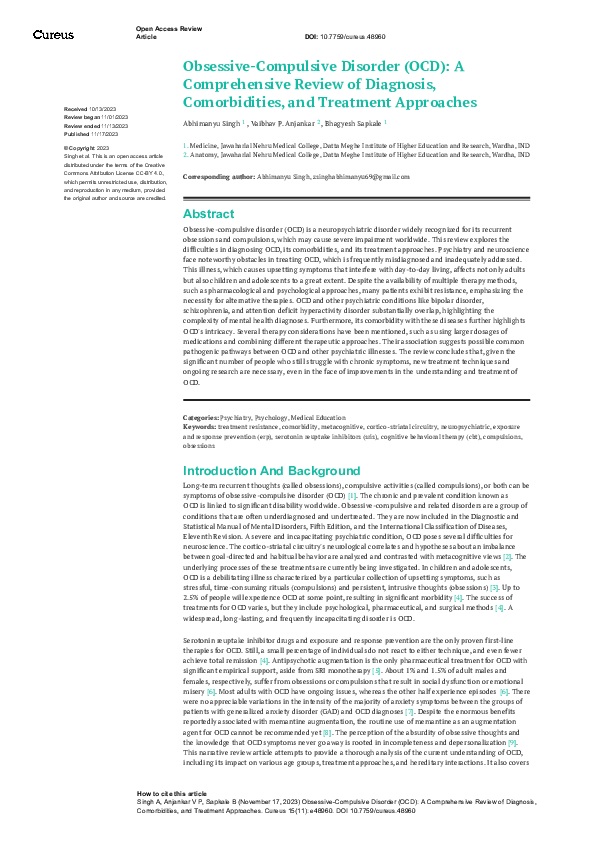 (PDF) Obsessive-Compulsive Disorder (OCD): A Comprehensive Review of Diagnosis, Comorbidities ...