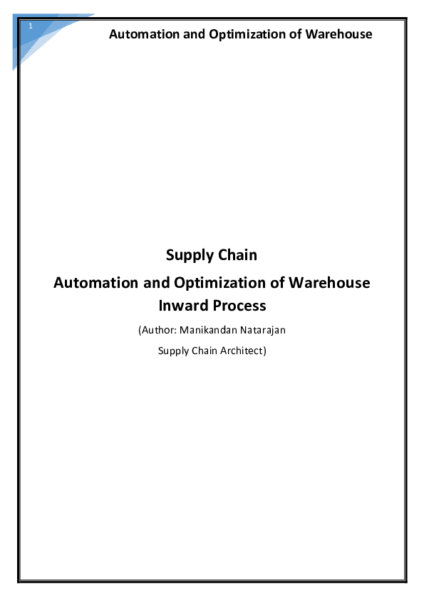 (PDF) Supply Chain Automation and Optimization of Warehouses Inward Process