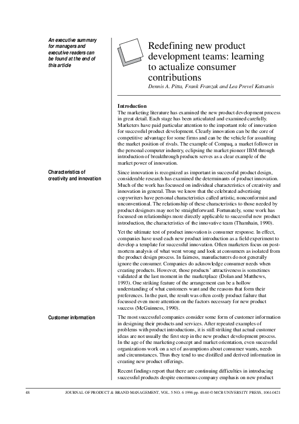 (PDF) Redefining new product development teams: learning to actualize consumer contributions