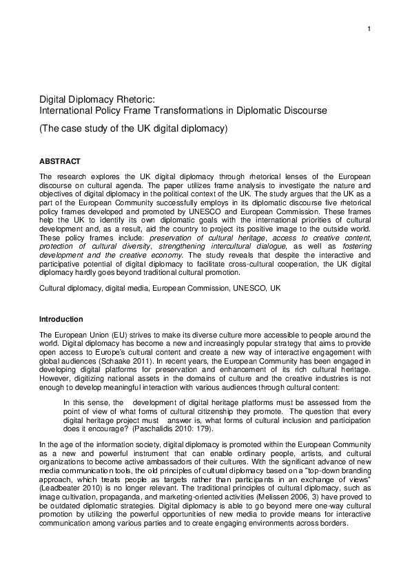 (PDF) Digital Diplomacy Rhetoric: International Policy Frame ...
