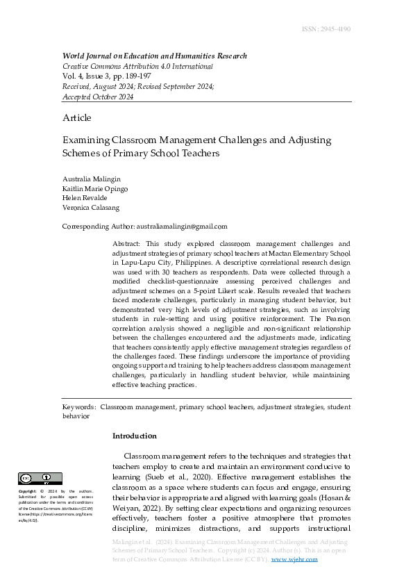 (PDF) Examining Classroom Management Challenges and Adjusting Schemes ...