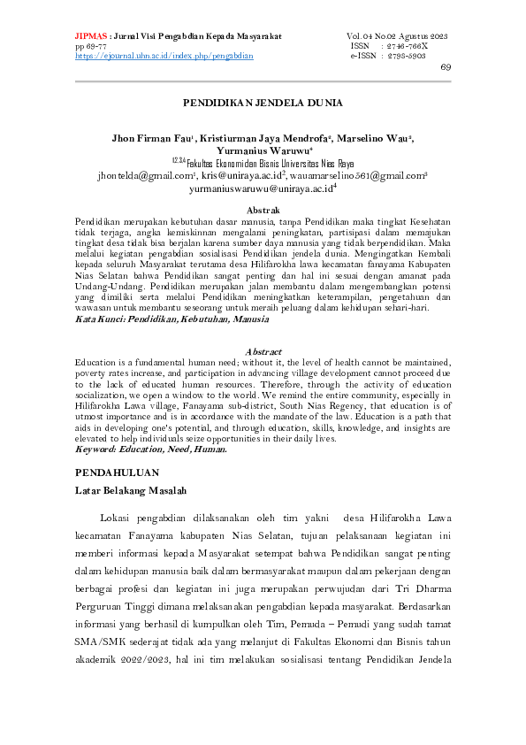 (PDF) Pendidikan Jendela Dunia