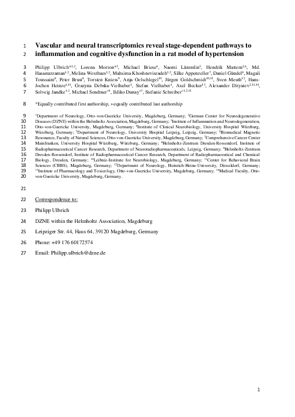 (PDF) Vascular and neural transcriptomics reveal stage-dependent ...