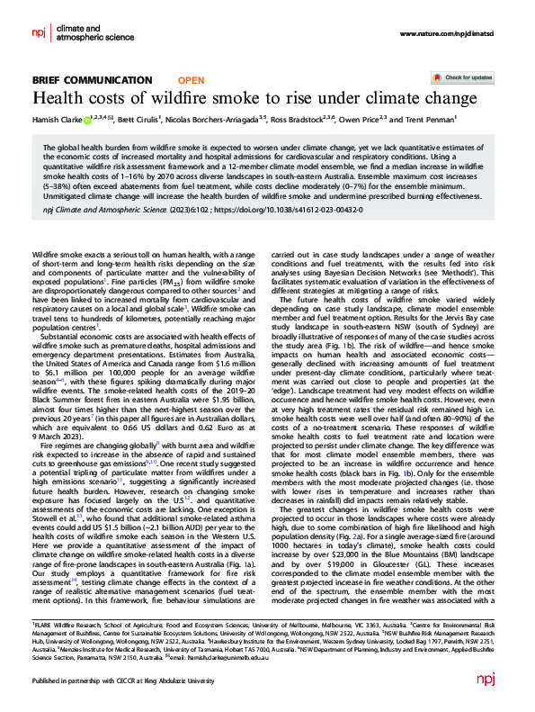 (PDF) Health costs of wildfire smoke to rise under climate change