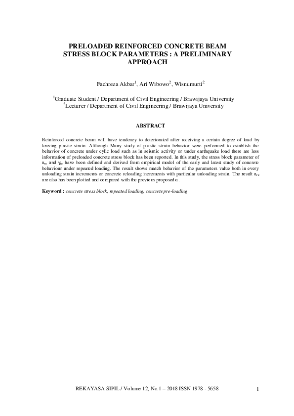 (PDF) Preloaded Reinforced Concrete Beam Stress Block Parameters : A Preliminary Approach