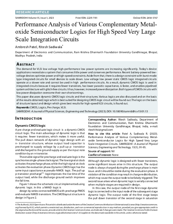 (PDF) Performance Analysis of Various Complementary Metaloxide Semiconductor Logics for High ...