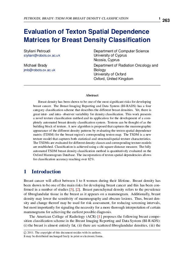 (PDF) Evaluation of Texton Spatial Dependence Matrices for Breast ...