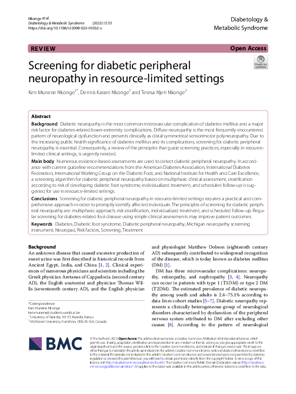 (PDF) Screening for diabetic peripheral neuropathy in resource-limited ...