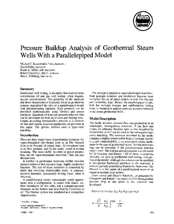 (PDF) Pressure Buildup Analysis of Geothermal Steam Wells With a ...
