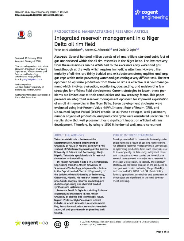 (PDF) Integrated reservoir management in a Niger Delta oil rim field