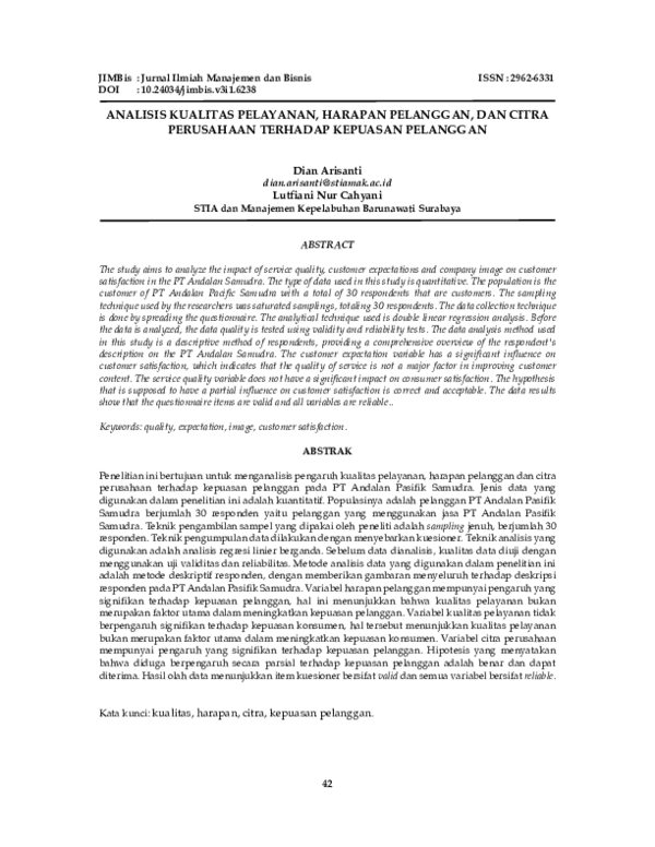 (PDF) Analisis Kualitas Pelayanan, Harapan Pelanggan, Dan Citra Perusahaan Terhadap Kepuasan ...