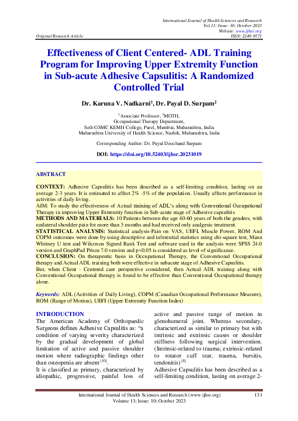 (PDF) Effectiveness of Client Centered-ADL Training Program for ...