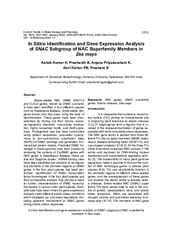(PDF) In Silico Identification and Gene Expression Analysis of SNAC ...