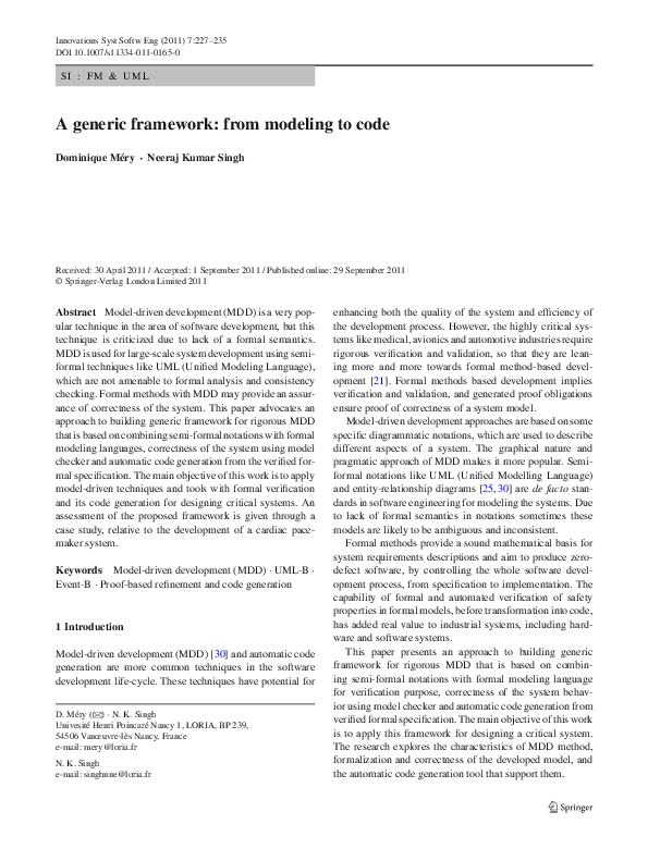 (PDF) A generic framework: from modeling to code