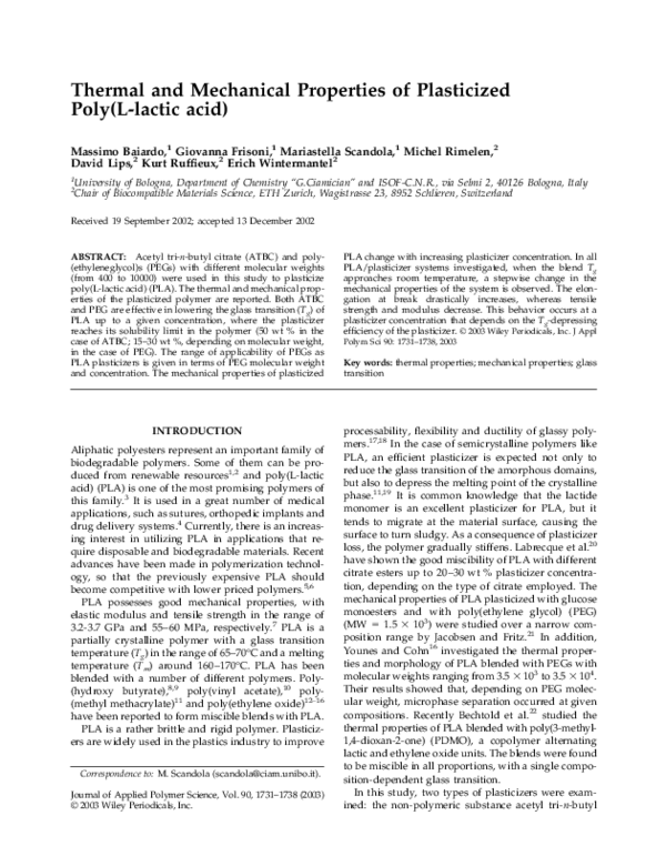 (PDF) Thermal and mechanical properties of plasticized poly(L-lactic acid)