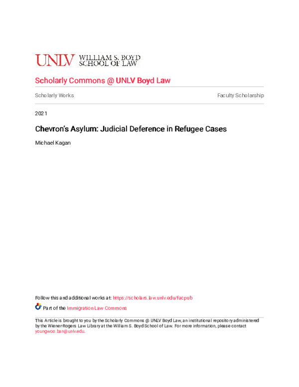 (PDF) Chevron’s Asylum: Judicial Deference in Refugee Cases | Michael ...