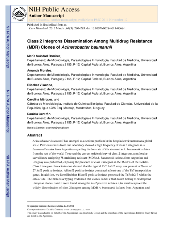 (PDF) Class 2 Integrons Dissemination Among Multidrug Resistance (MDR ...