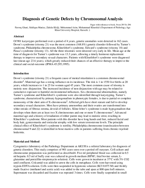 (PDF) Diagnosis of genetic defects by chromosomal analysis