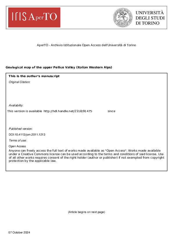 (PDF) Geological map of the upper Pellice Valley (Italian Western Alps)