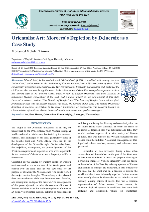 (PDF) Orientalist Art: Morocco's Depiction by Delacroix as a Case Study