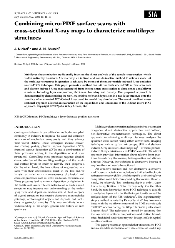 (PDF) Combining micro‐PIXE surface scans with cross‐sectional X‐ray maps to characterize ...