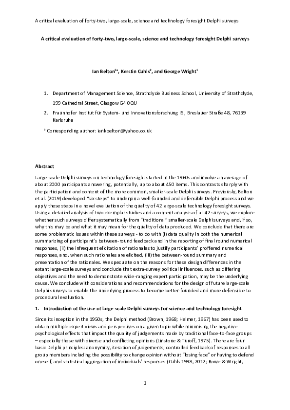 (PDF) A critical evaluation of 42, large‐scale, science and technology foresight Delphi surveys