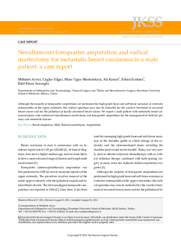 (PDF) Simultaneous forequarter amputation and radical mastectomy for ...