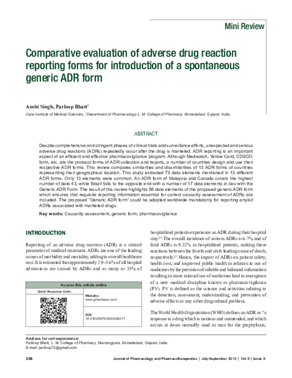 (PDF) Comparative evaluation of adverse drug reaction reporting forms ...