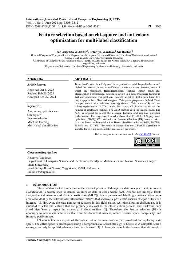 Pdf Feature Selection Based On Chi Square And Ant Colony Optimization