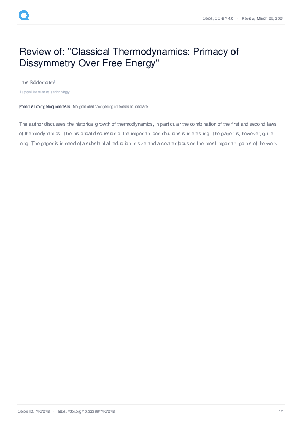 (PDF) Review of: "Classical Thermodynamics: Primacy of Dissymmetry Over ...