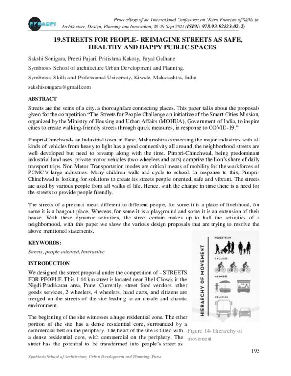 (PDF) STREETS FOR PEOPLE-REIMAGINE STREETS AS SAFE, HEALTHY AND HAPPY ...