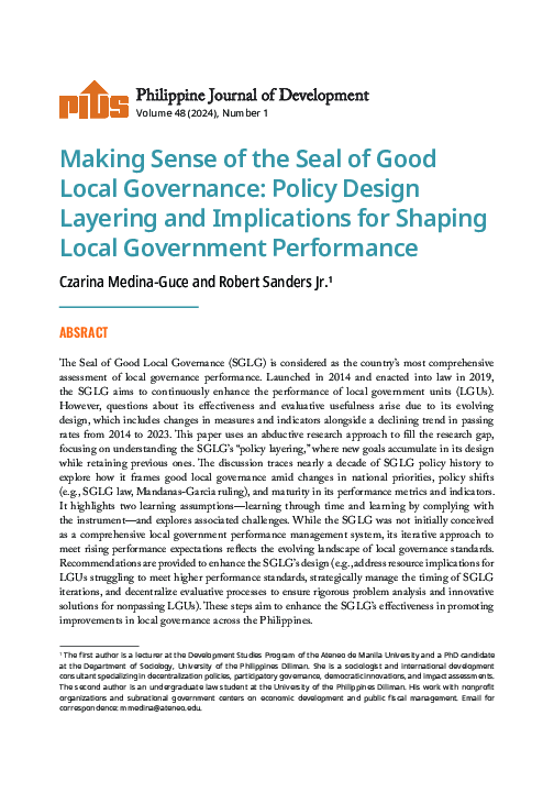 (PDF) Making Sense of the Seal of Good Local Governance: Policy Design ...