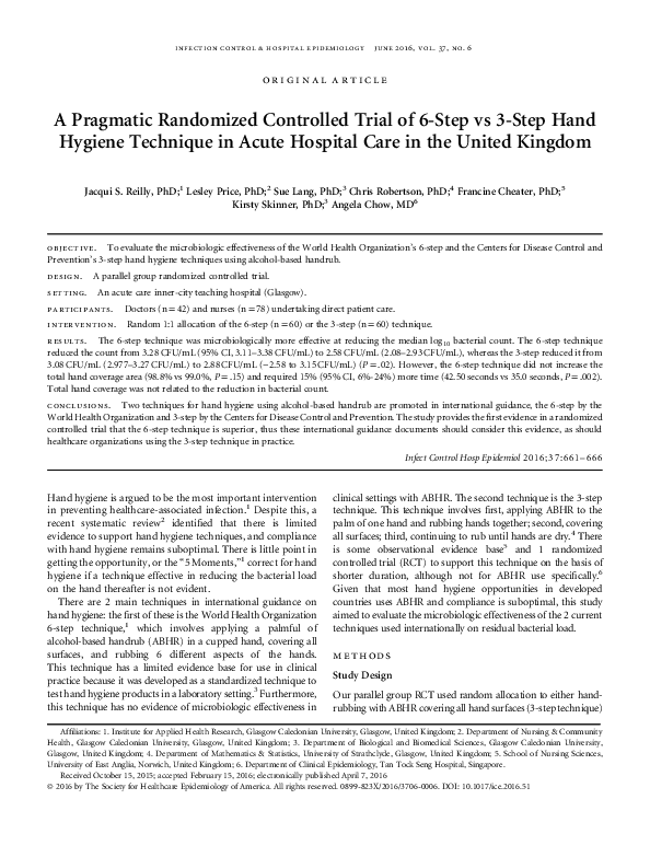(PDF) A Pragmatic Randomized Controlled Trial of 6-Step vs 3-Step Hand Hygiene Technique in ...