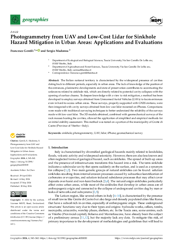 (PDF) Photogrammetry from UAV and Low-Cost Lidar for Sinkhole Hazard Mitigation in Urban Areas ...