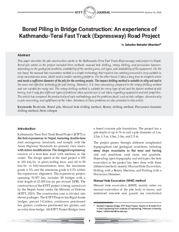 (PDF) Bored Piling in Bridge Construction: An experience of Kathmandu ...