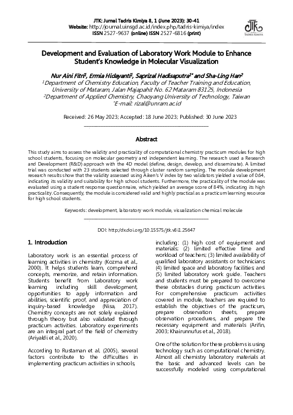 (PDF) Development and Evaluation of Laboratory Work Module to Enhance ...