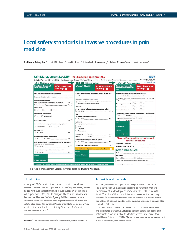 (PDF) Local safety standards in invasive procedures in pain medicine