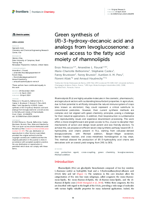 (PDF) Green synthesis of (R)-3-hydroxy-decanoic acid and analogs from ...